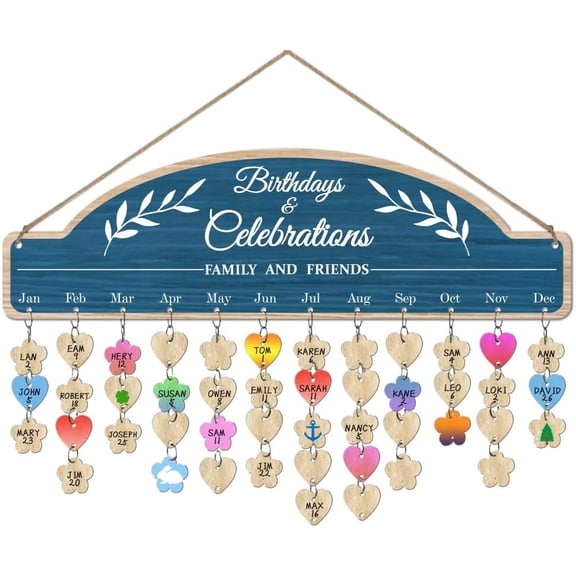 1 Set Wooden Family and Friends Birthday Reminder Calendar Plaque ...