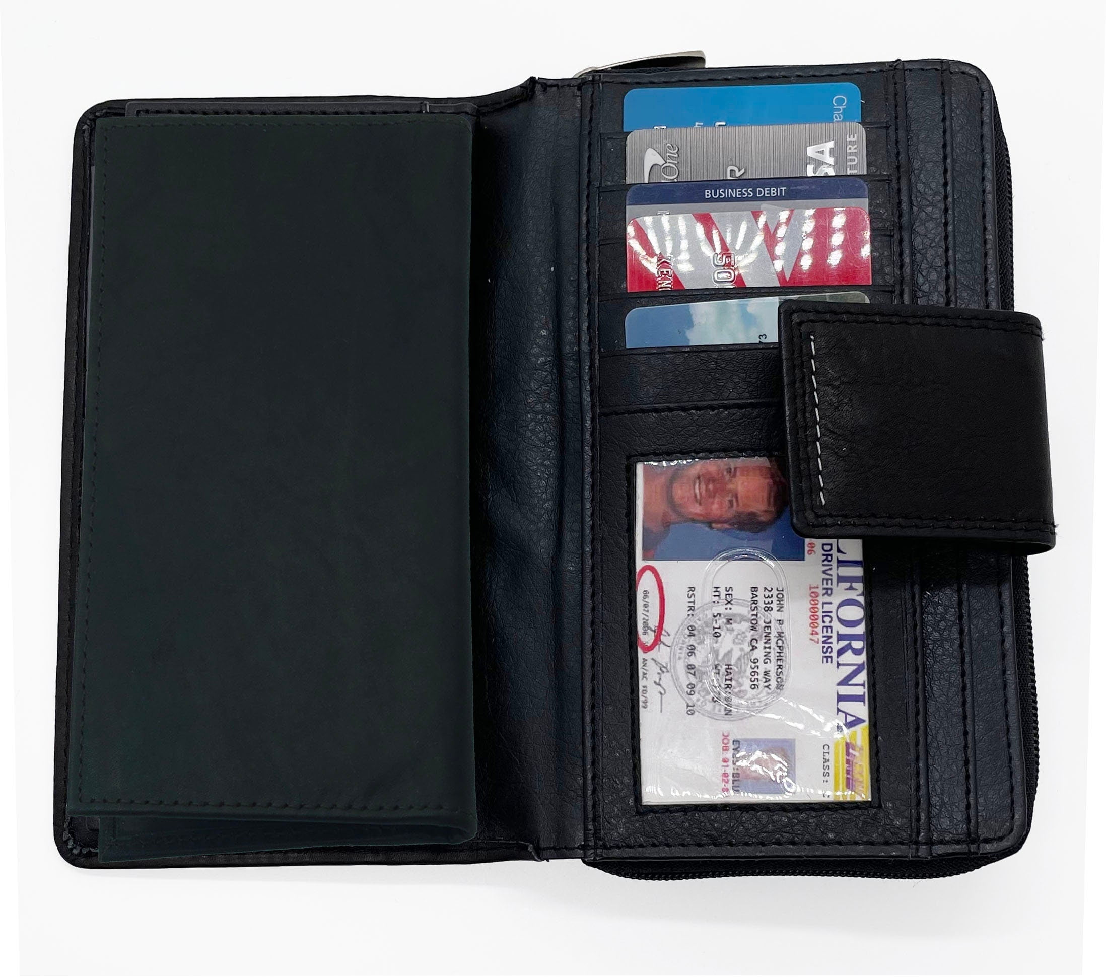 Genuine Leather Checkbook Secretary Accordion Wallet 2 Zipper Clutch ...