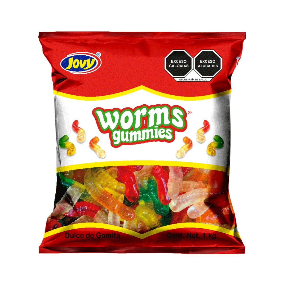 1kg Bolsa Gomita Forma Lobrices Jovy Sabor a Fruta Worms Gummies Dulce Piñata Niños Dulcero ...