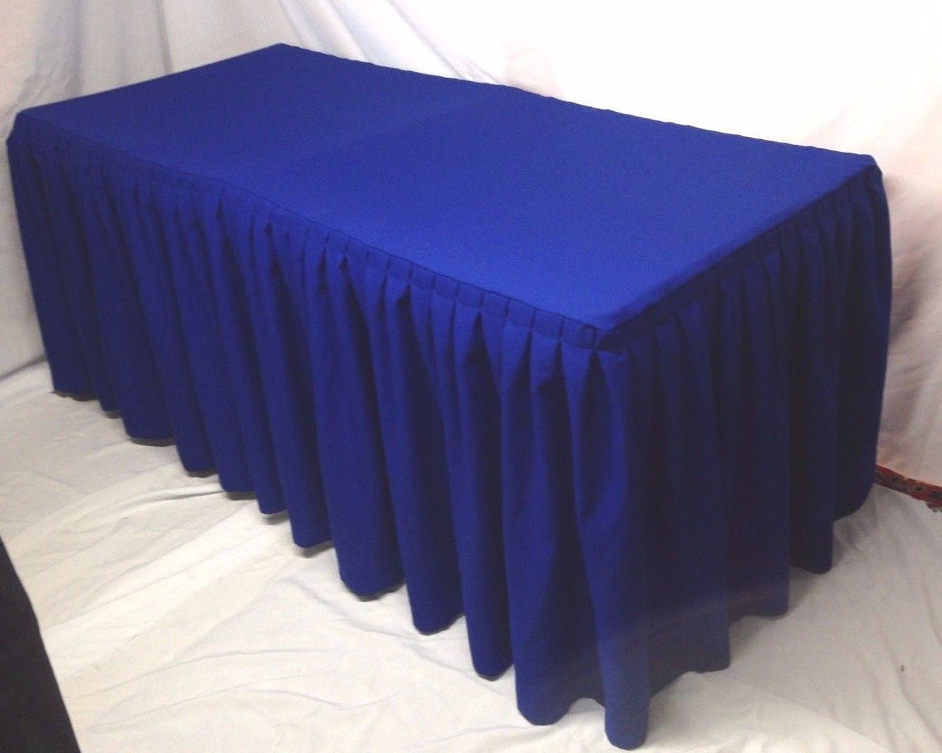 8' Fitted Polyester Double Pleated Table Skirting Cover w/Top Topper 21 ...