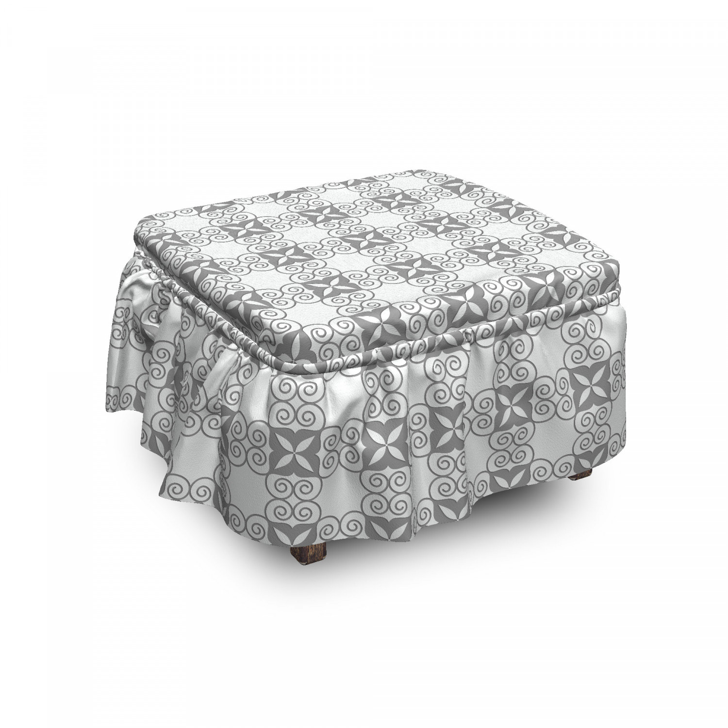 Retro Ottoman Cover, Perforated Swirly Grid Motifs, 2 Piece Slipcover ...