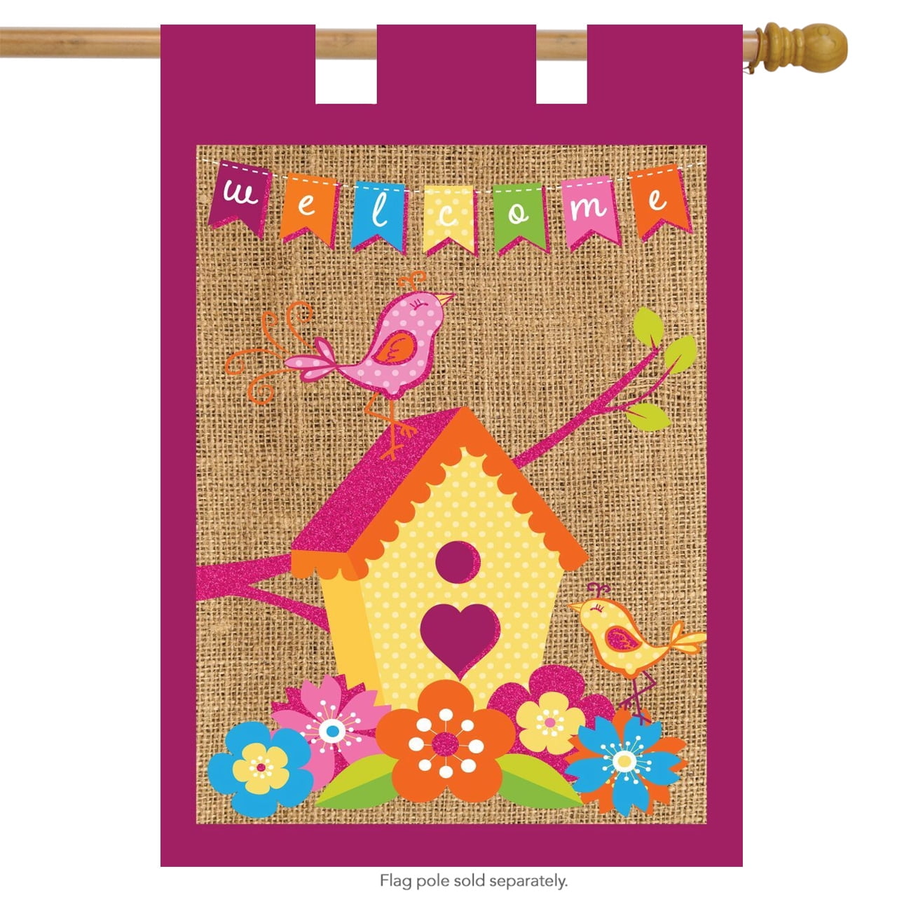Spring Birds Burlap House Flag Welcome Floral 28" x 40" Briarwood Lane ...