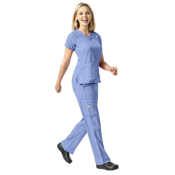 WonderWink Four-Stretch Sporty V-Neck Top & Sporty Cargo Pant Scrub Set ...