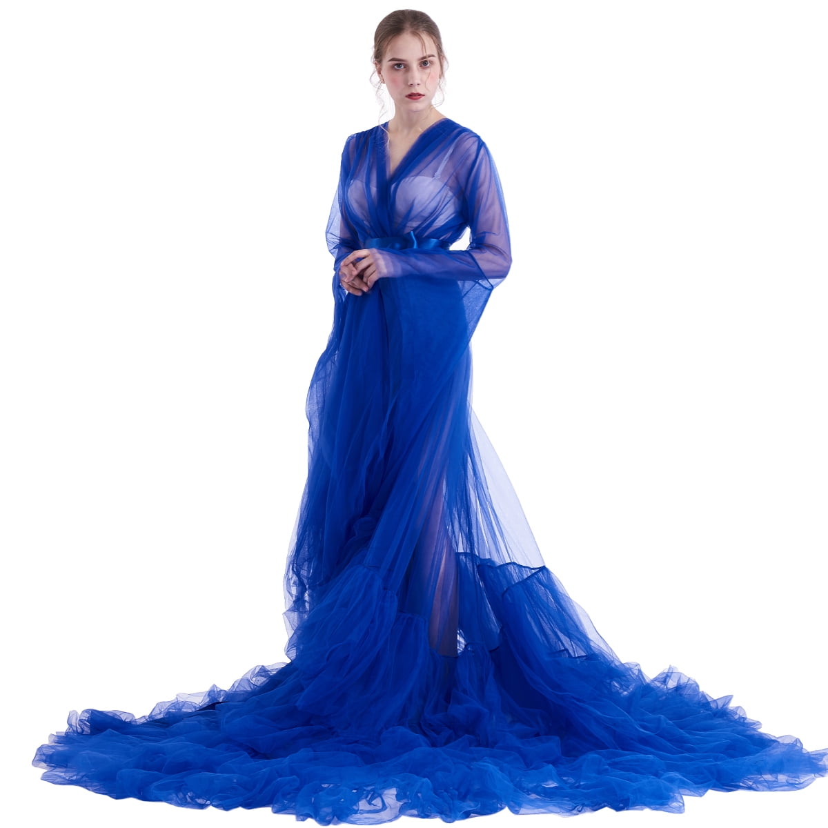 GRACEART Women Dressing Gown Perspective Sheer Long Robe Puffy Tulle ...