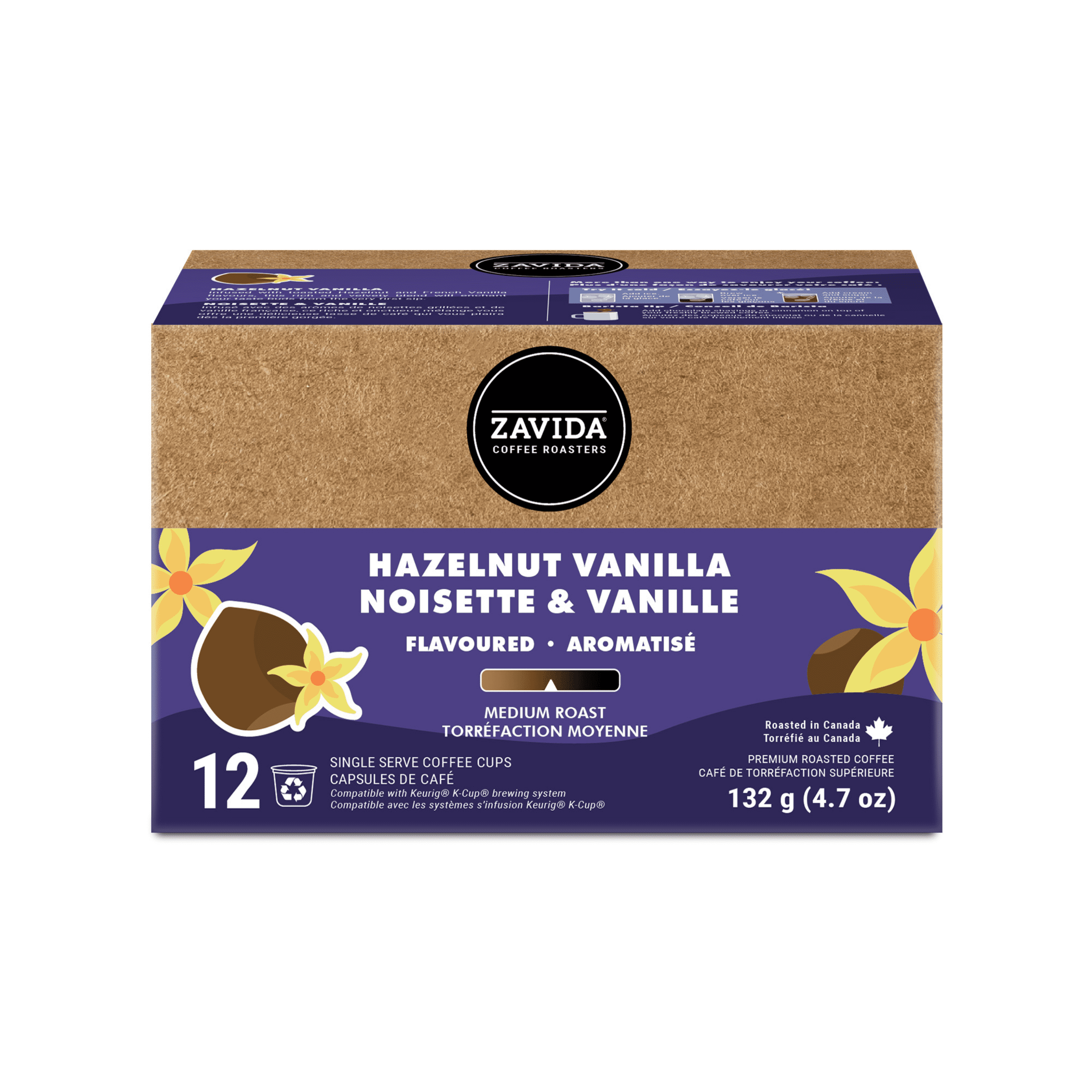 Zavida Hazelnut Vanilla Flavoured K Cups Single Serve Coffee Pods - 12 Pods, 132g/ 12 count ...