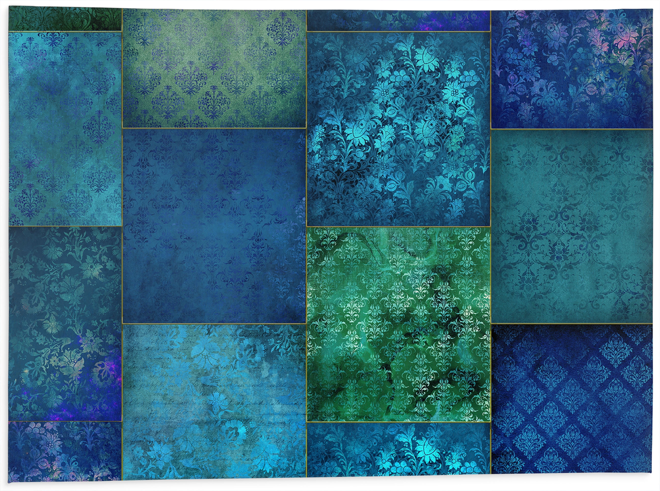Eclectic Bohemian Patchwork Blue and Green Indoor Floor Mat by Kavka ...