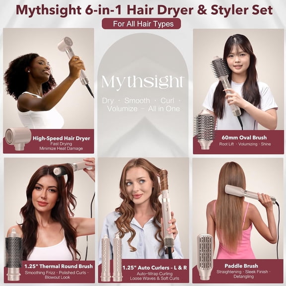 StyleVibe 6-in-1 Air Styler, Hair Dryer & Blow Dryer Brush with Travel ...