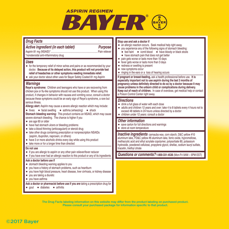 Bayer Aspirin Label