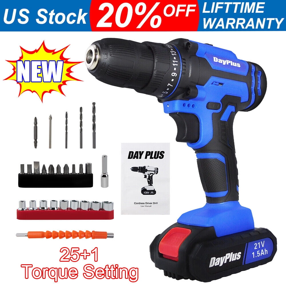 Dayplus 21v Lithium Electric Cordless Drill Driver Kit With Charging