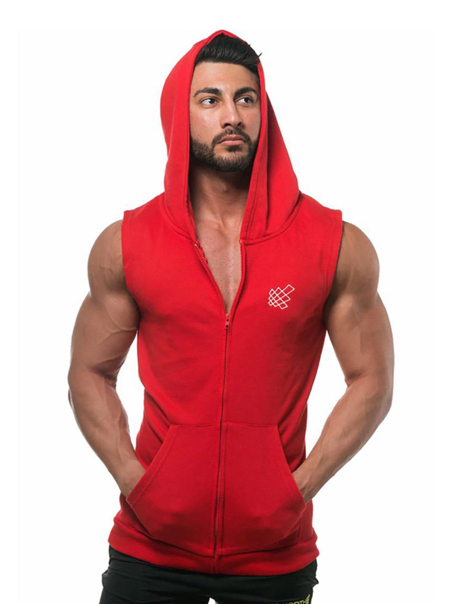 Mens Workout Hooded Tank Tops Bodybuilding Muscle Fitness T Shirt