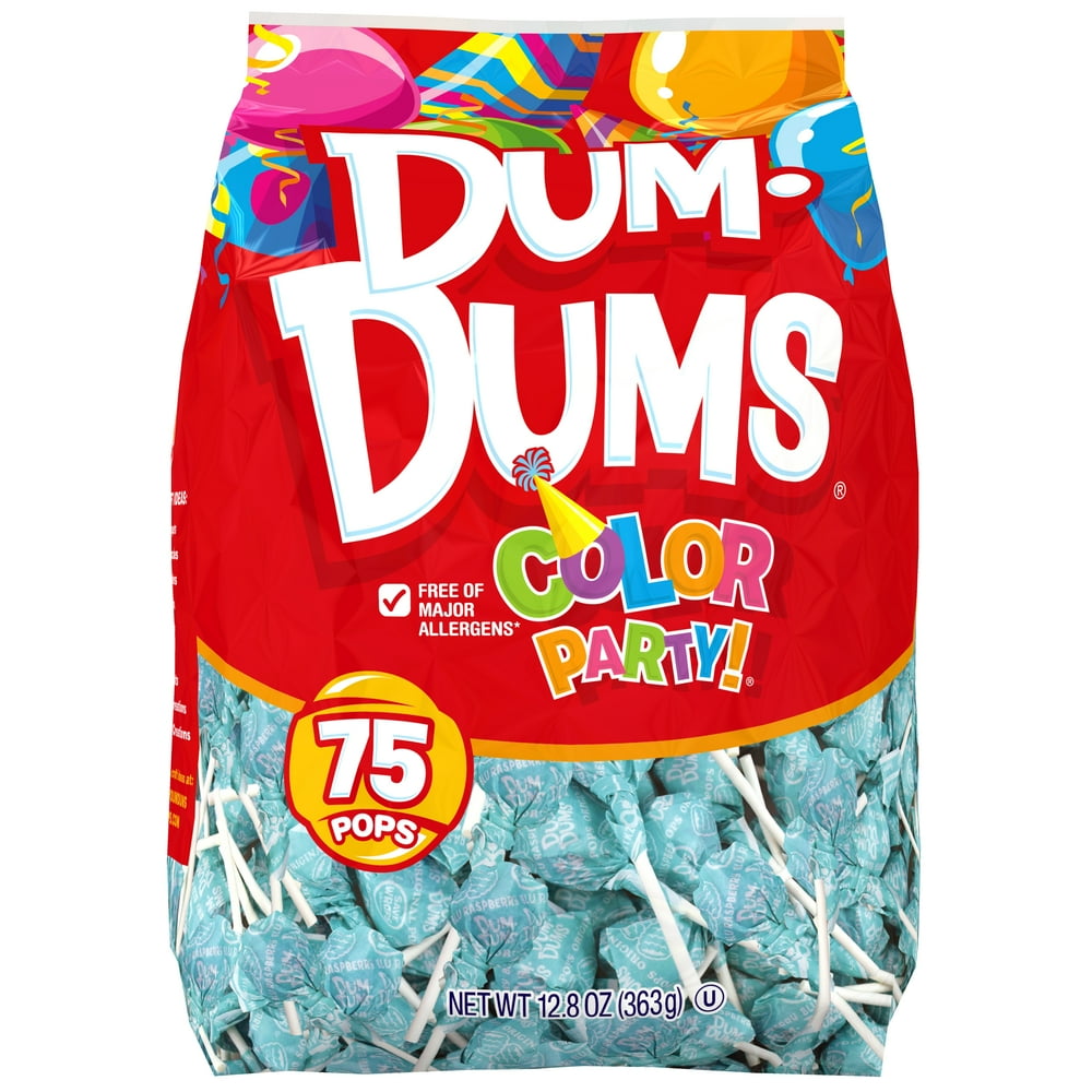 Dum Dums Color Party Lollipops, Light Blue, Blu Raspberry Flavor, 12.8 ...
