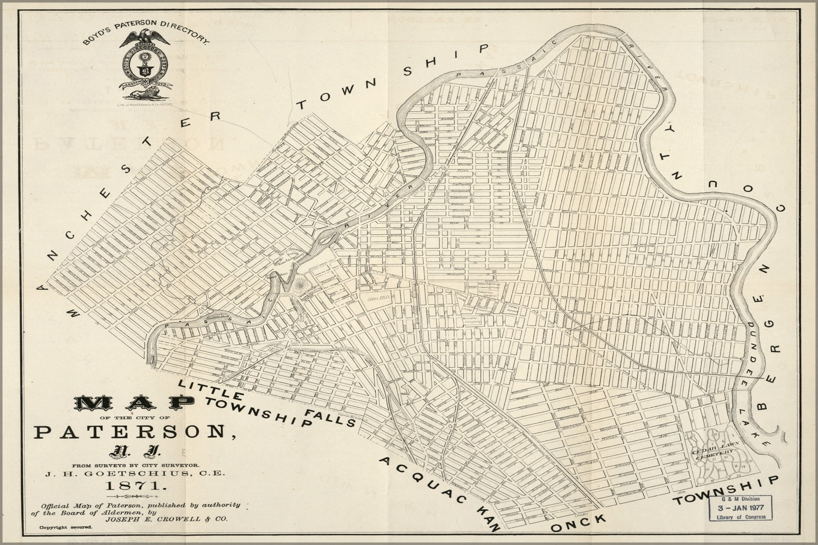 24"x36" Gallery Poster, Map of Paterson, New jersey 1871 - Walmart.com