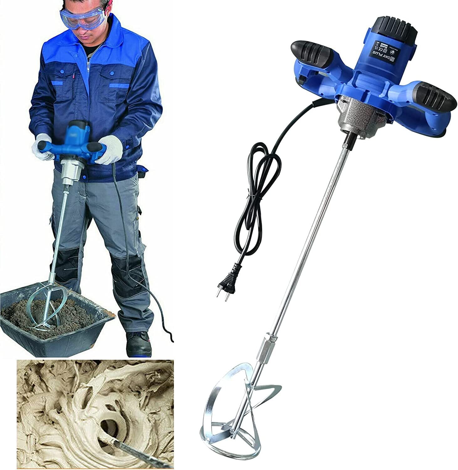 Dayplus Electric Concrete Cement Mixer, 2600W Mortar Adhesive Mixer ...
