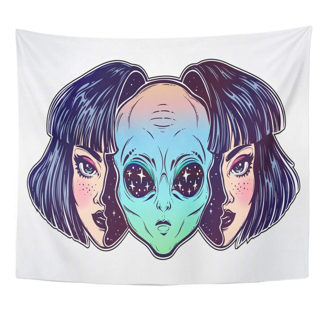ZEALGNED Colorful Vibrant Portriat Alien from Outer Space Face Wall Art ...