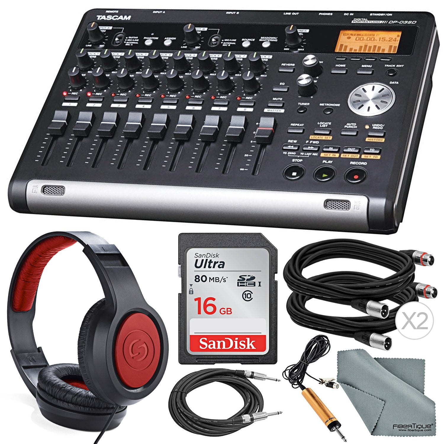 Tascam DP-03SD Digital Portastudio 8-Track Recorder with Samson Studio ...