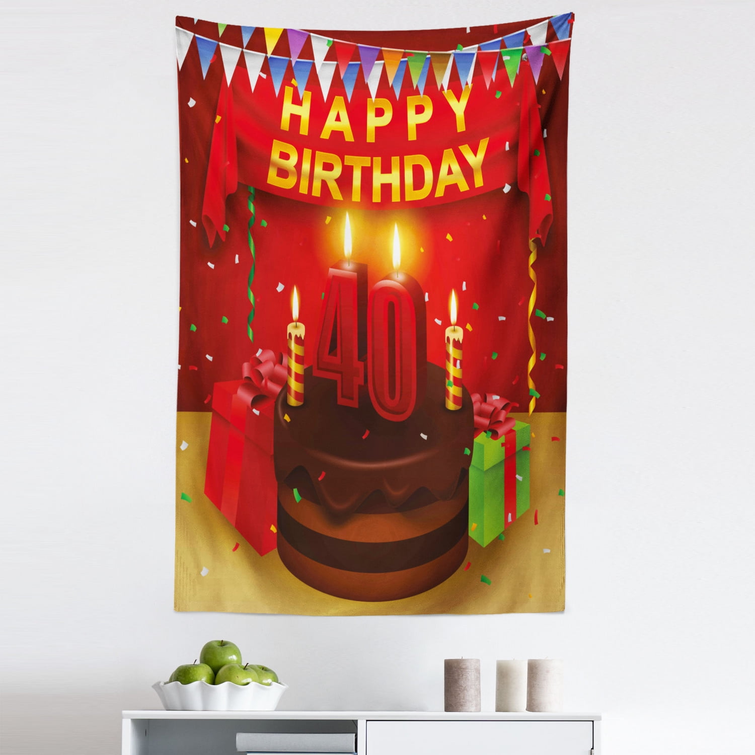 40th Birthday Tapestry, Party Set up with the Flags Chocolate Cake ...