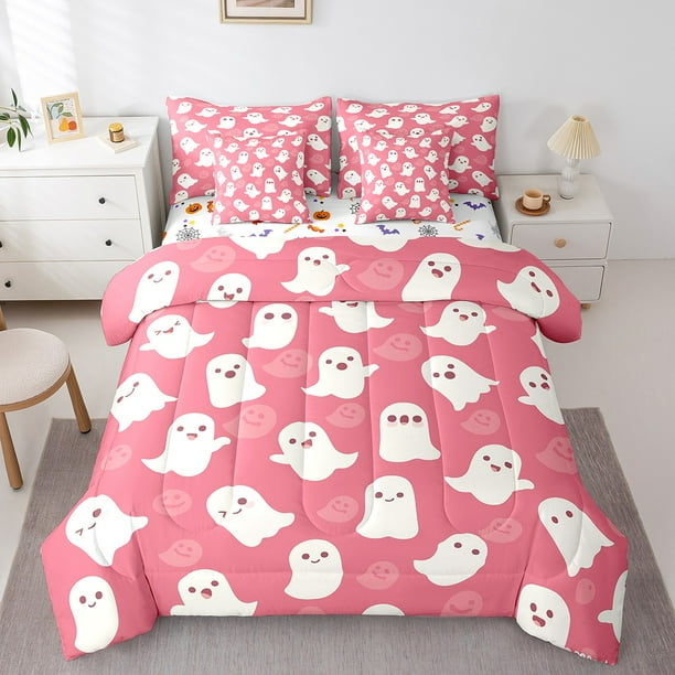 Cute Ghost Bed in a Bag Queen Comforter Set 7 Piece Cartoon White ...