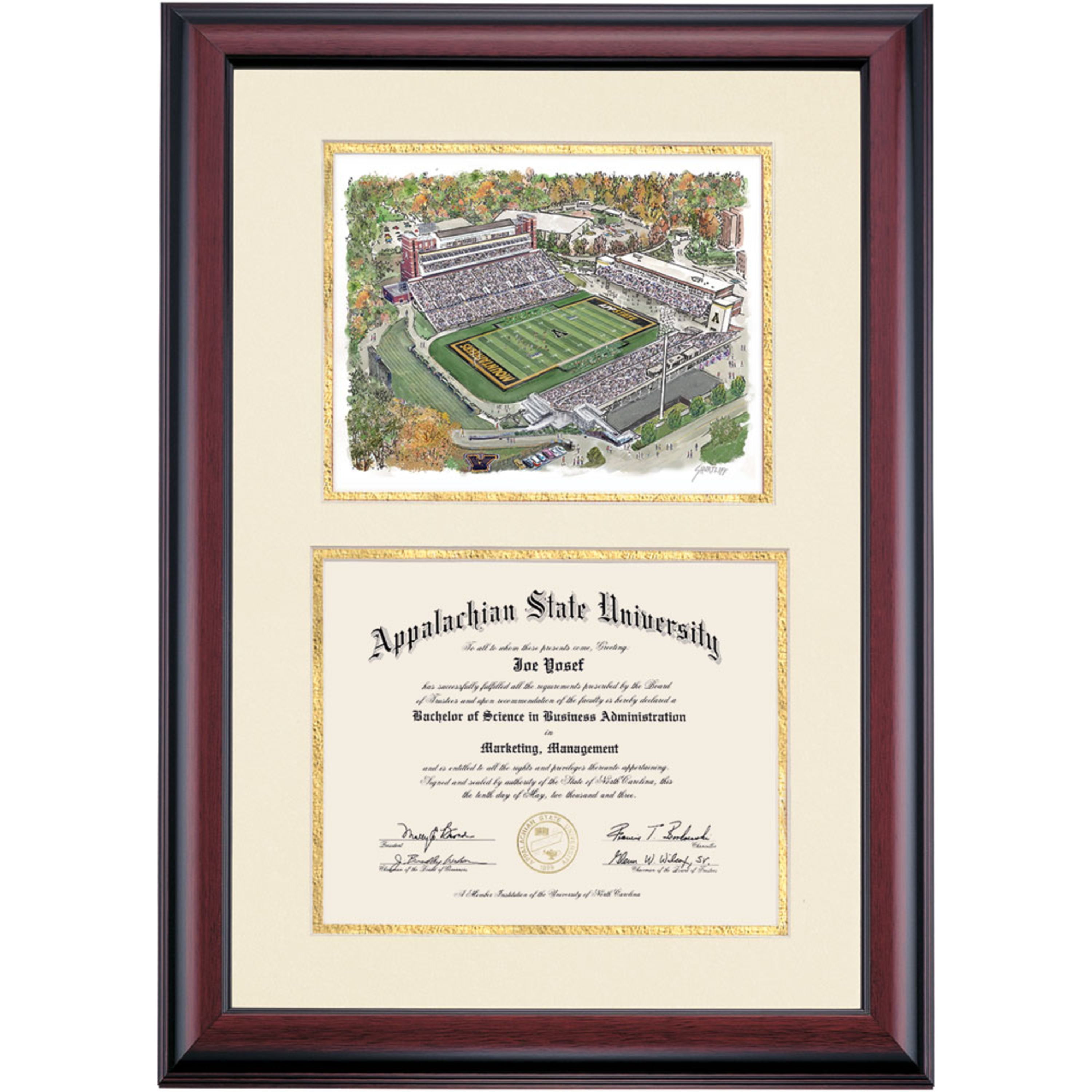 OCM Diploma Frame for Appalachian State University, Ivory/Gold Mat with ...