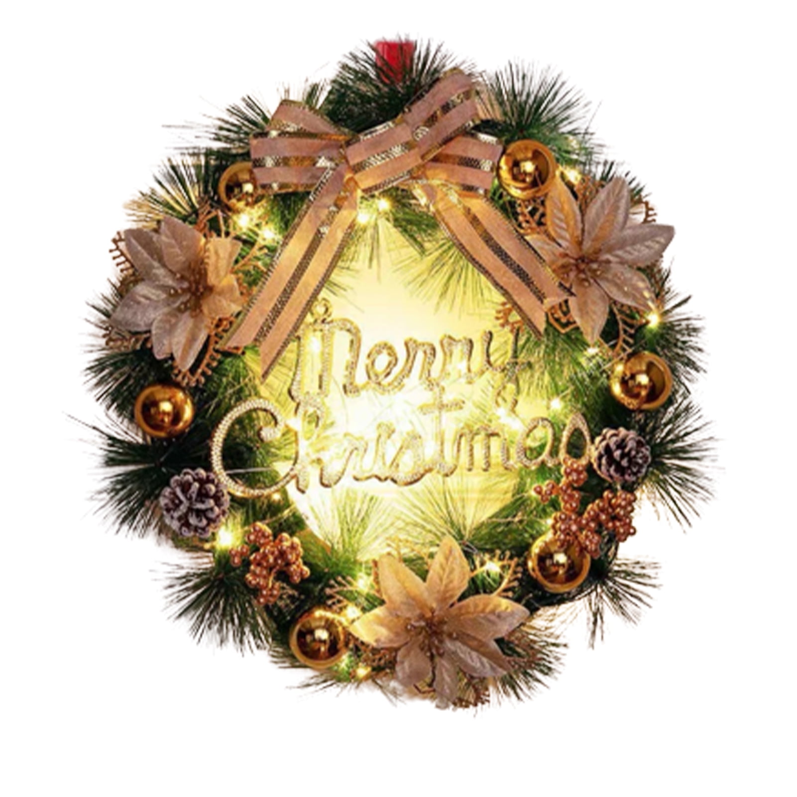 LYU Xmas Wreath with Bow Colored Balls Three Flowers Ornamental Energy ...