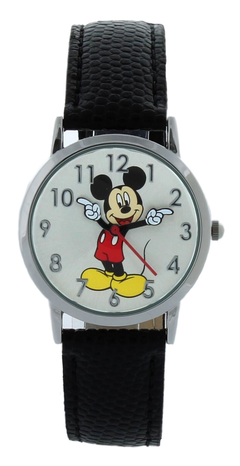 Women’s Mickey Mouse Molded-Hands Black Watch, Genuine Leather