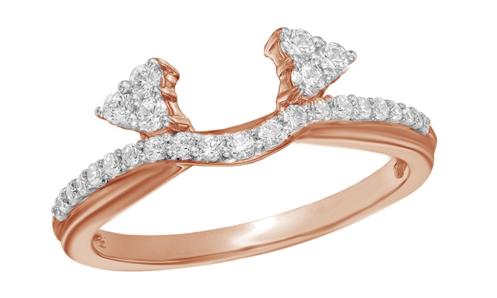 White Natural Diamond Tri-Side Solitaire Enhancer Guard Ring In 14k ...