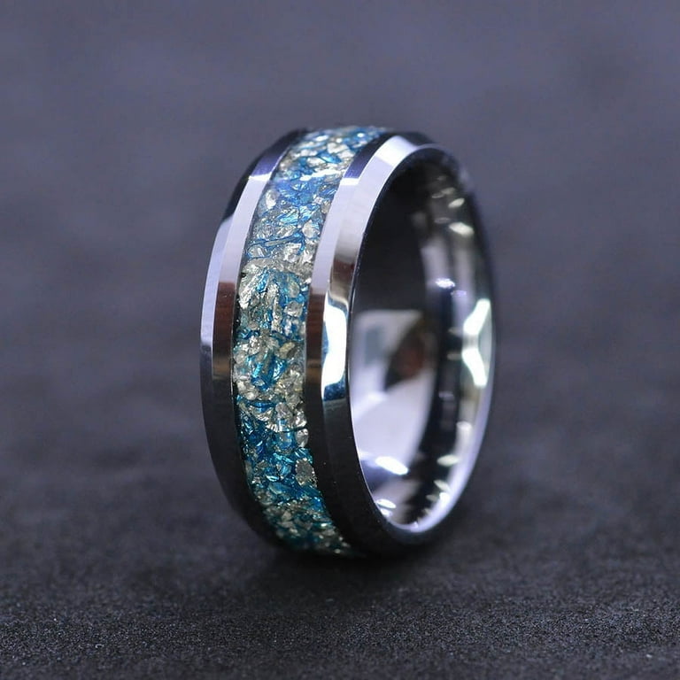 Genuine Crushed Raw Blue And White Sapphire Men s Tungsten Ring Size 9 Walmart