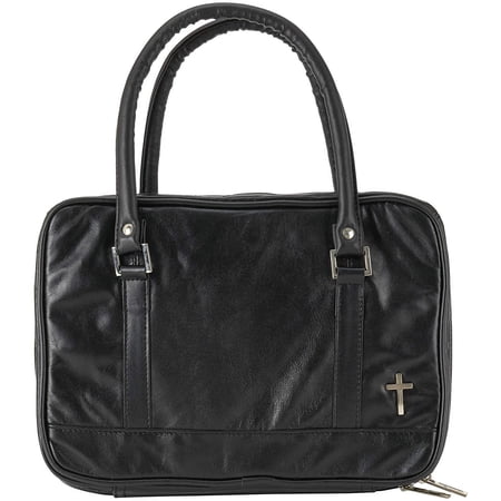 Leather with Cross Emblem Black Purse Style Bible Cover with Handles ...