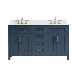 Bella 60" Double Bathroom Vanity with Powder Blue Cabinet and Carrara ...
