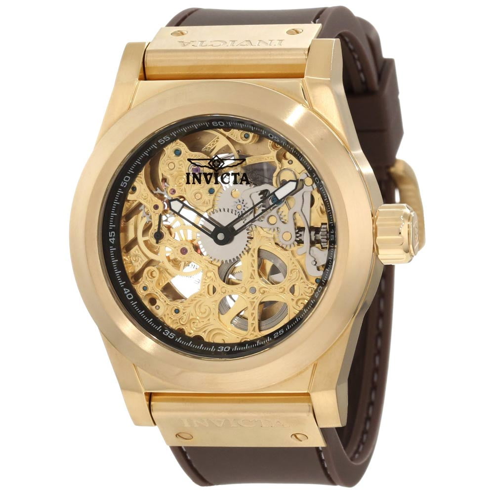 Invicta Men's 1085 Corbuba Skeleton Dial Gold Tone Steel Brown Rubber ...