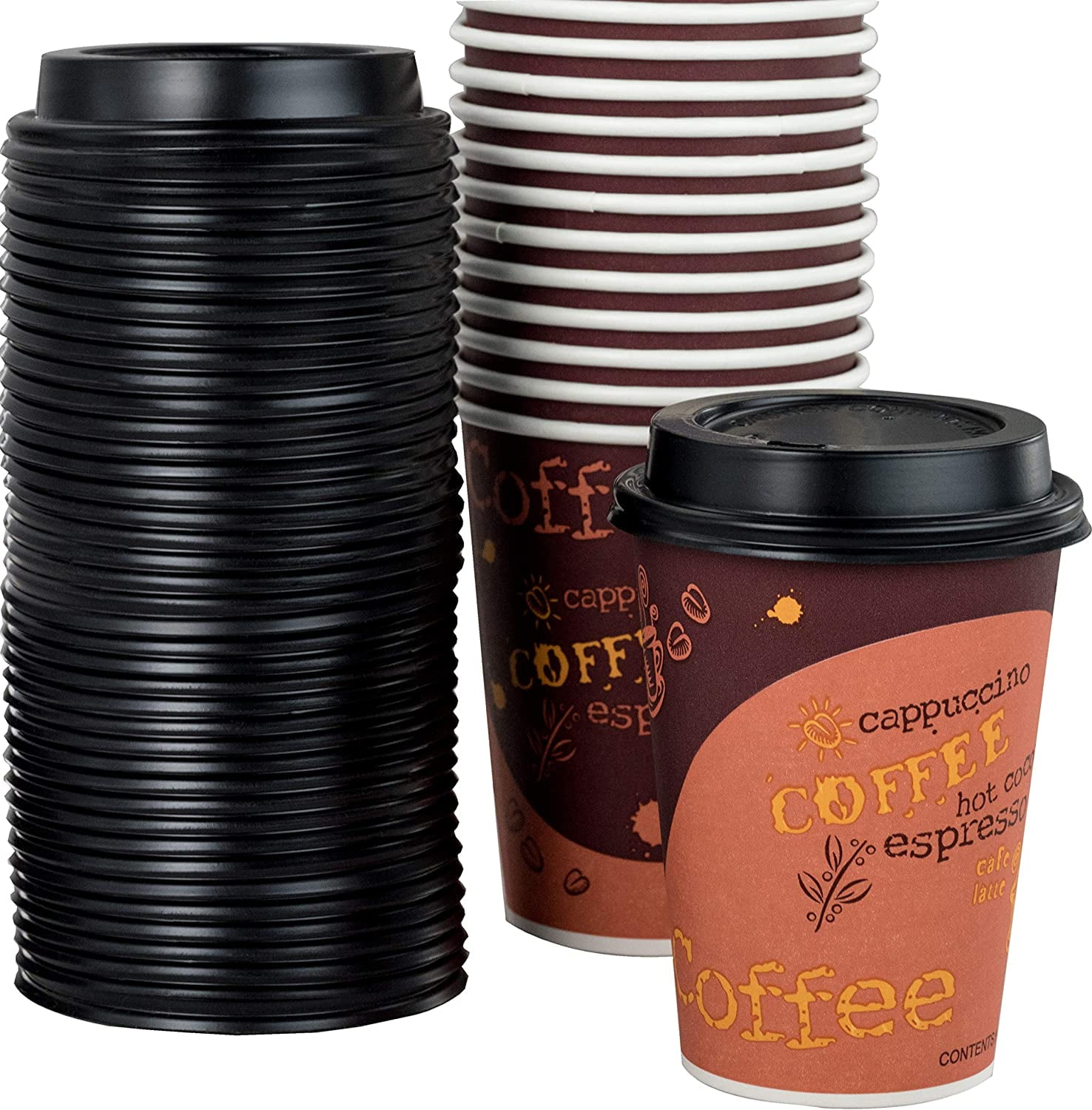 Avant Grub 12 oz Coffee Shop Disposable Paper Cups with Recyclable Dome ...