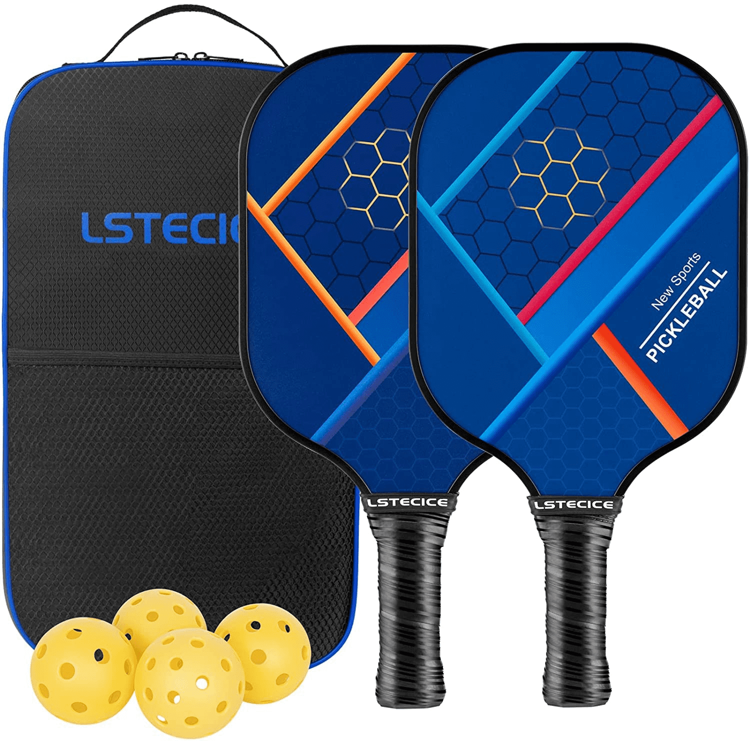 LSTECICE Honeycomb Core Pickleball Paddle Set, 2 Blue Fiberglass ...