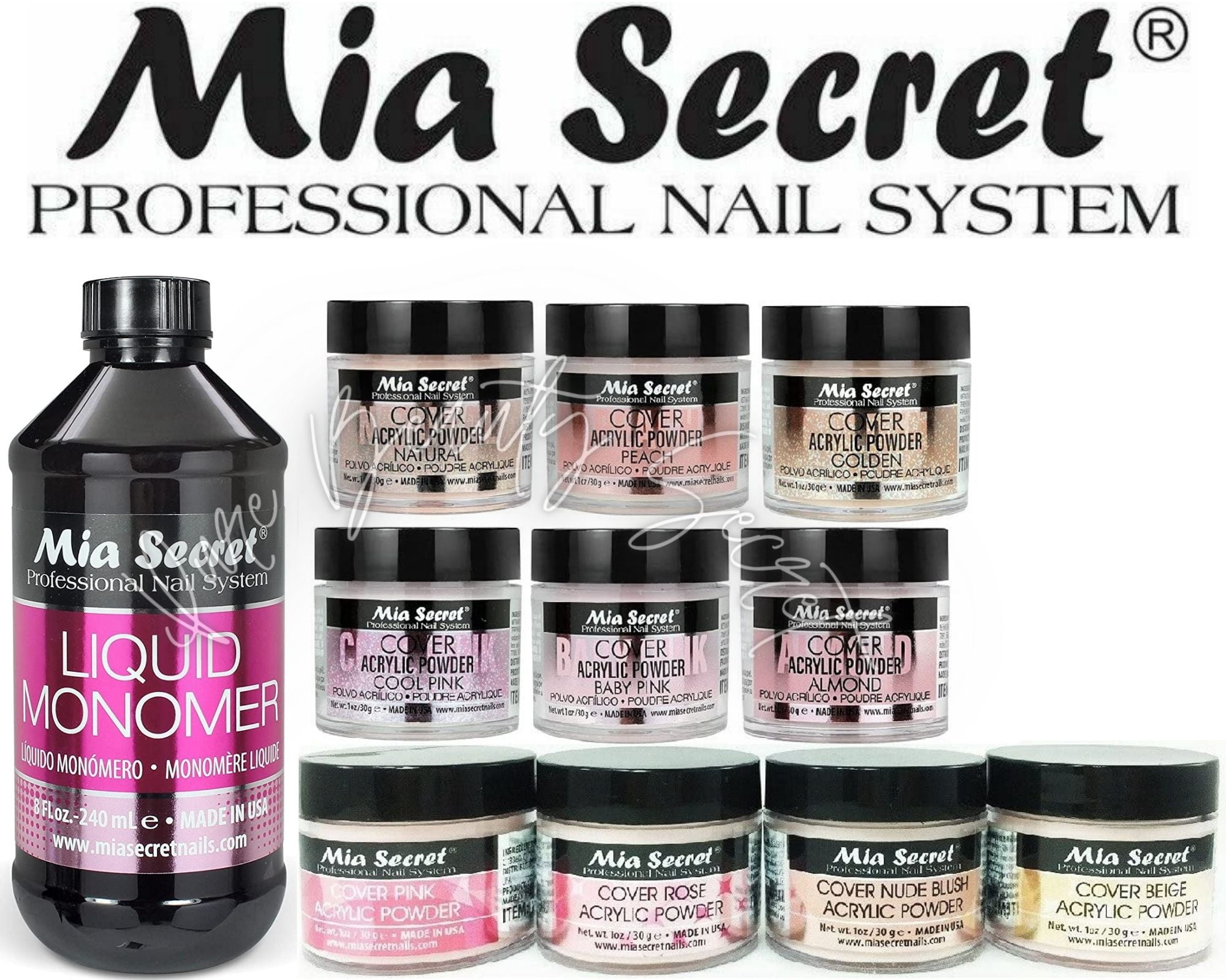 Mia Secret - Monomer 8 oz + COVER Powder - 1 oz; ALL 10 Colors ...