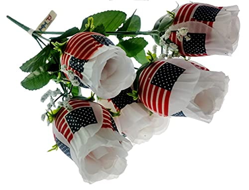 Patriotic Bud Roses Bouquet, Memorial Day, Fourth of July Bud Roses, 7 ...