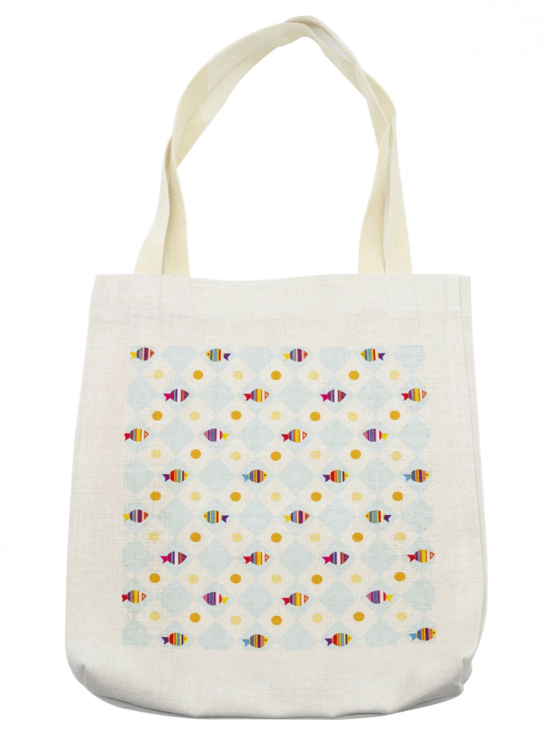 Cartoon Tote Bag, Aquarium Themed Fish Cartoons with Spots and Lines ...