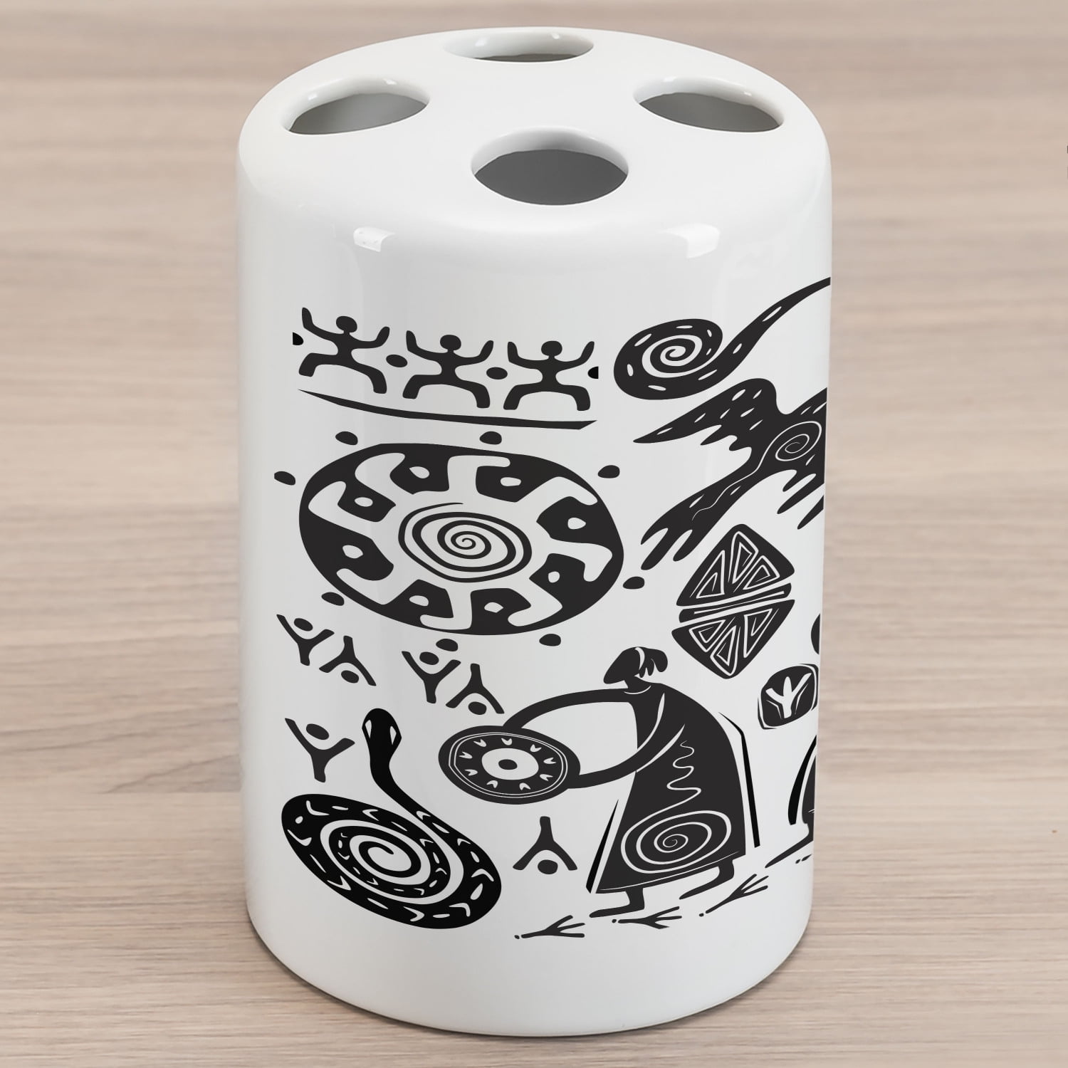 Prehistoric Ceramic Toothbrush Holder, Dancing Shaman Eagle Sun Snake ...