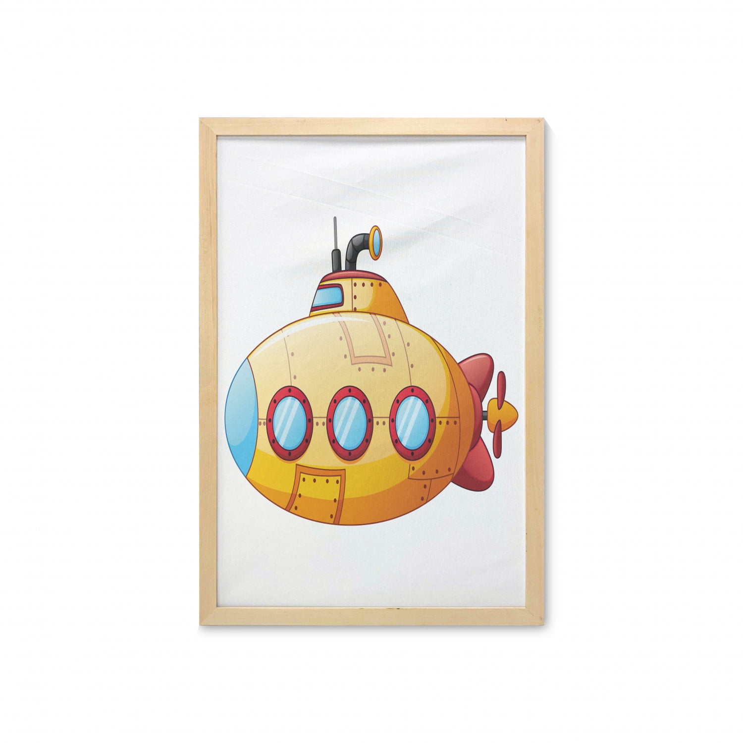 Yellow Submarine Wall Art with Frame, Sea Theme Design in Cartoon Style ...