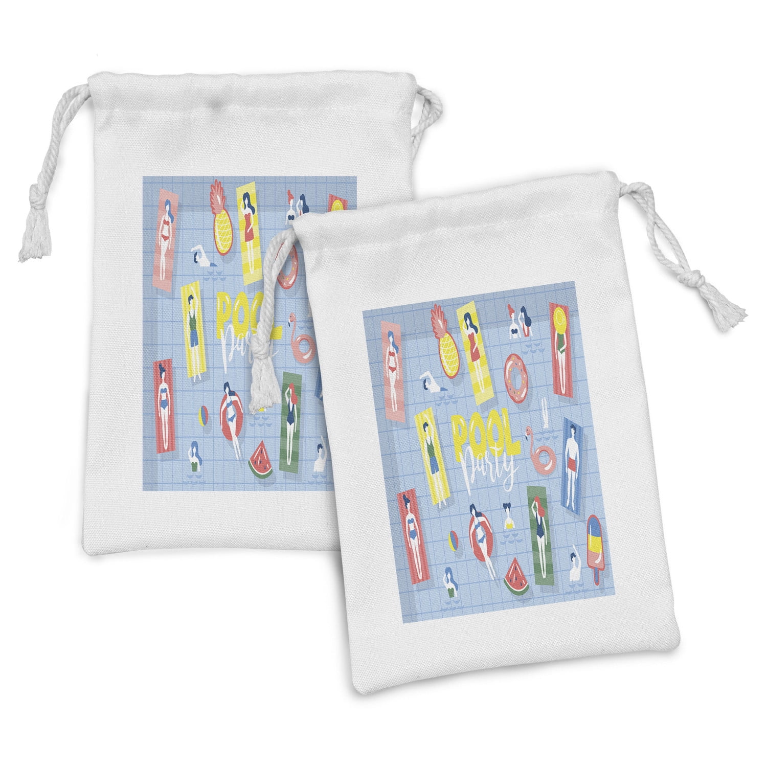 Pool Party Fabric Pouch Set of 2, Doodle Characters Swimming and ...