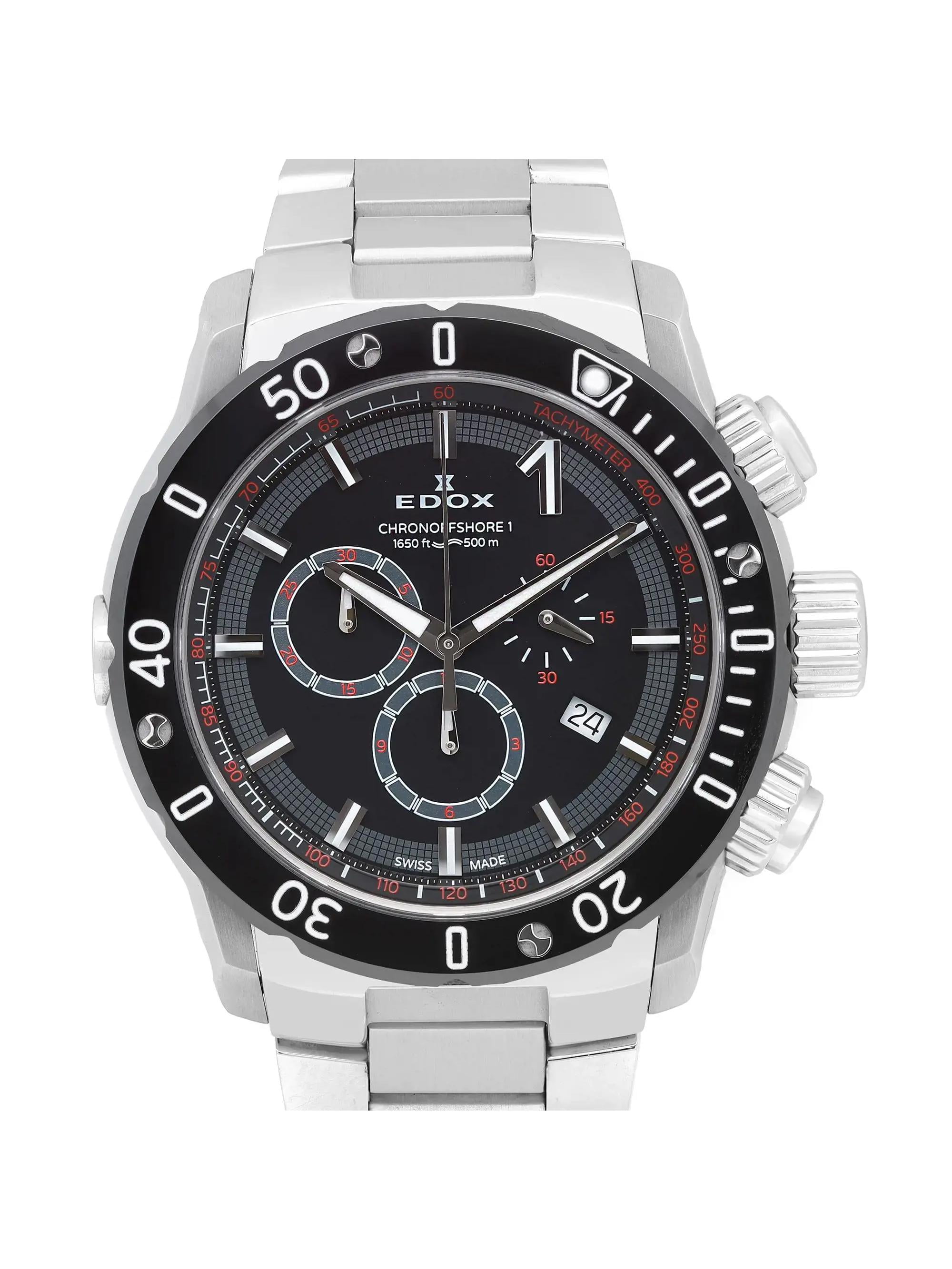 Edox Chronoffshore-1 Chronograph Steel Black Dial Quartz Men Watch ...