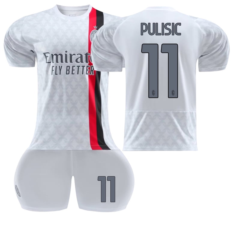 Boys Girls Kids Football Jersey AC away No.11 PULISIC No.10 RAFA LEAO ...