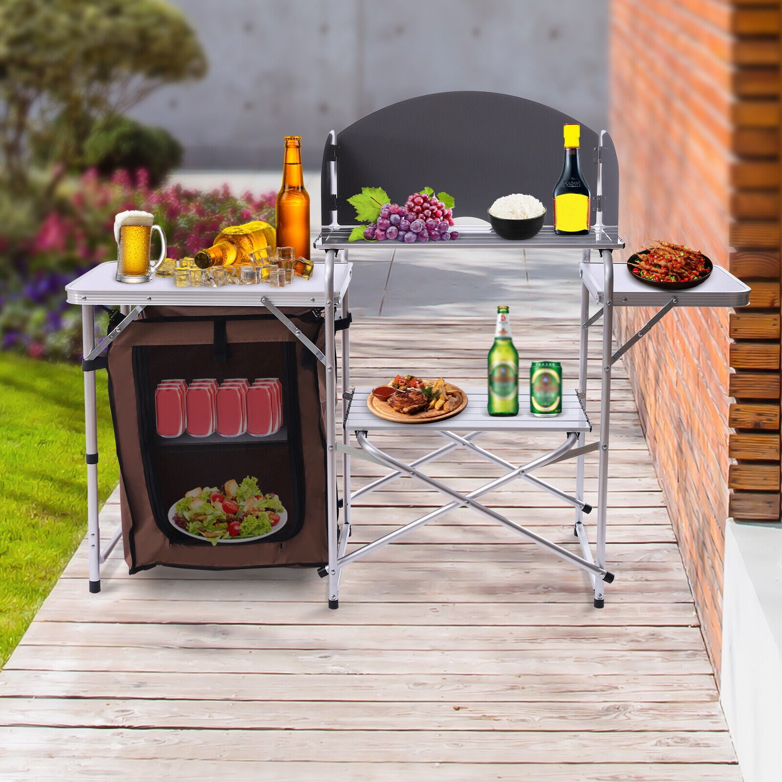 Folding Camping Station Portable Barbecue Table Rack+Brown Fabric Cover ...