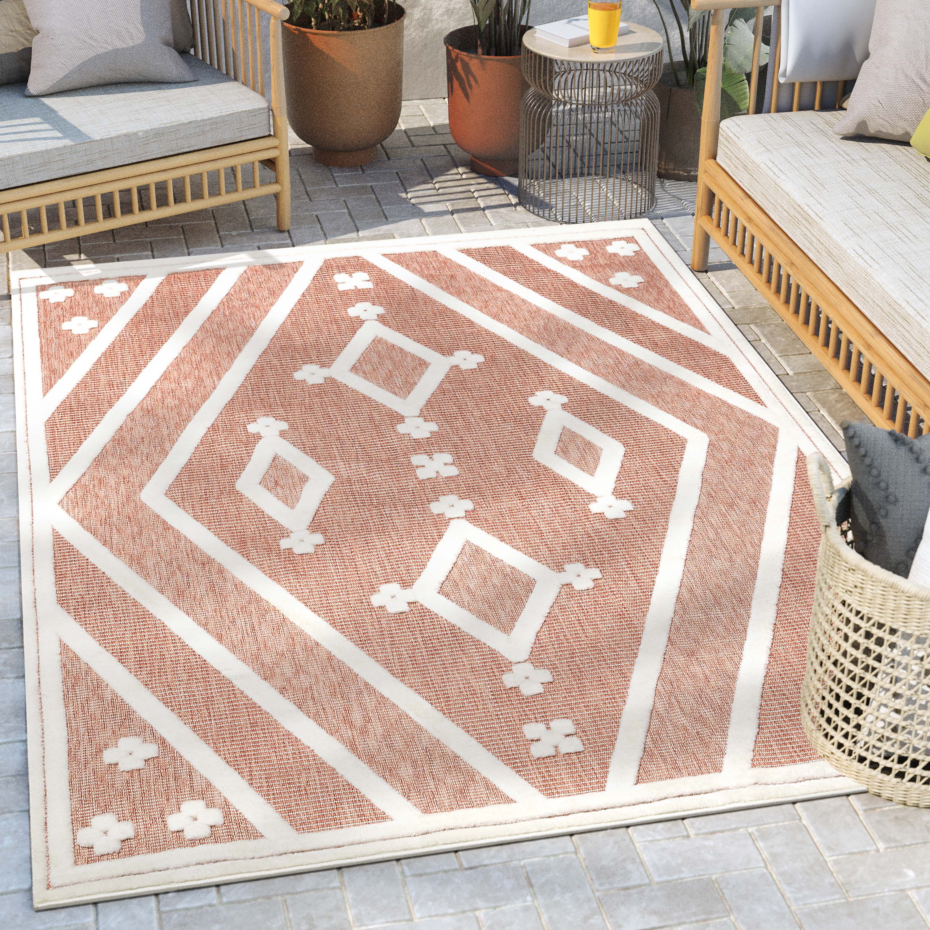 Well Woven Indoor/Outdoor Area Rug 9'3" x 12'6" Mali Terracotta ...