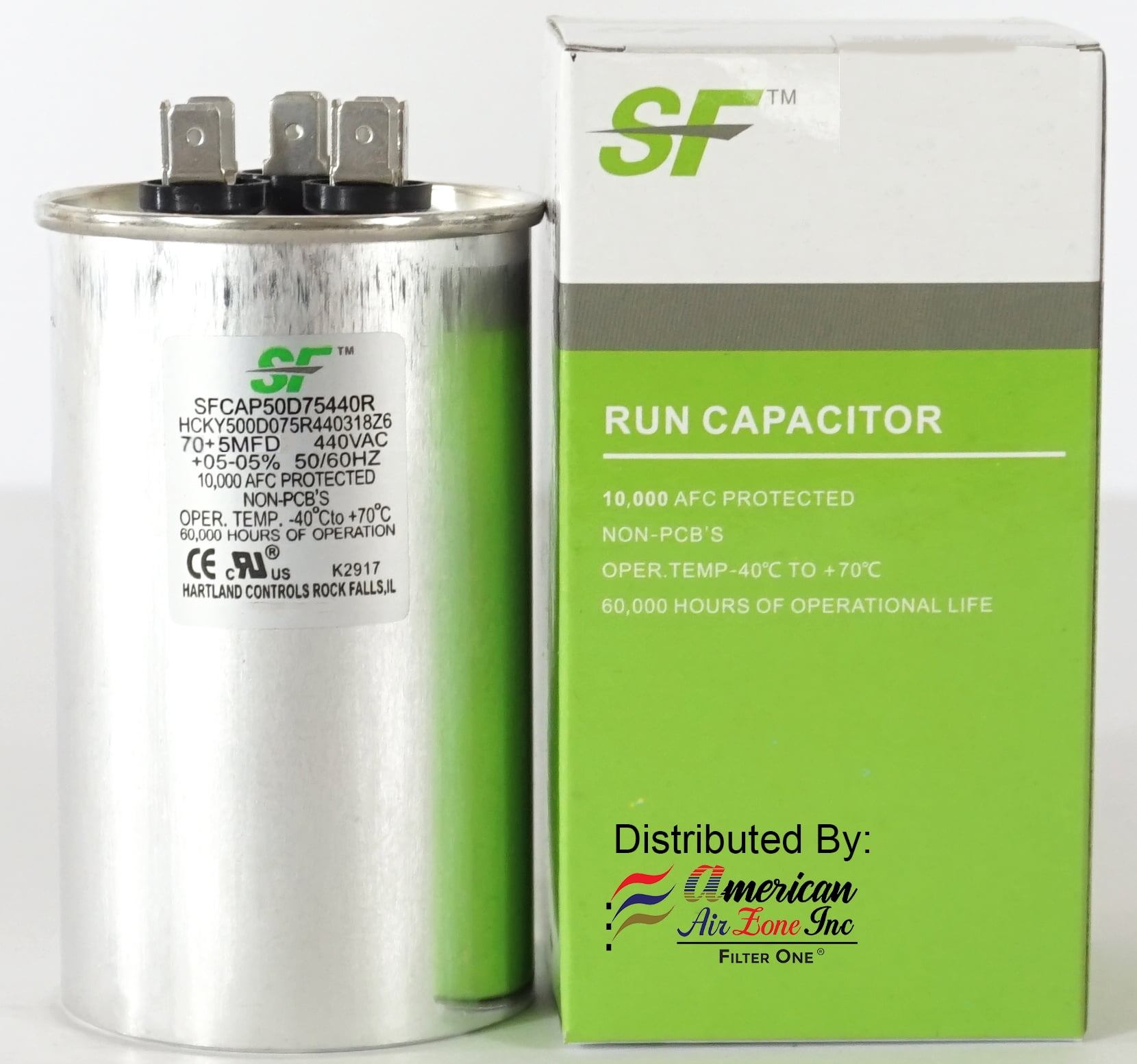 TRANE SF Dual Run Capacitor - 70 + 5 MFD µF (MicroFarad) 370/440 Volts ...