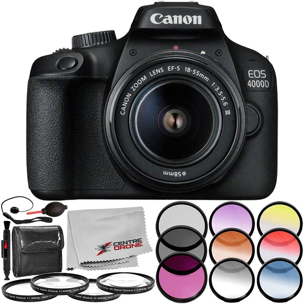 Canon Eos 4000d Digital Camera With 18-55mm F/3.5-5.6 Iii Lens 8pc Kit - Includes 3pc Filter Kit (Uv + Cpl + Fld) + 4pc Macro Filter Set (+1 +2 +4 +10