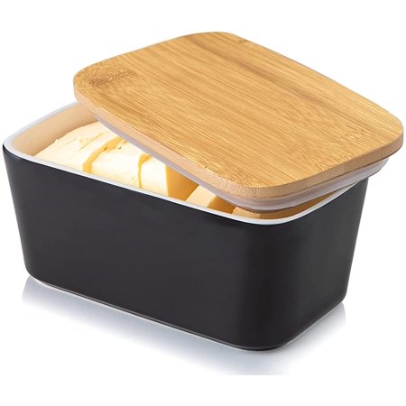 ALmi Porcelain Butter Dish with Wooden Lid. Airtight Butter Keeper for ...