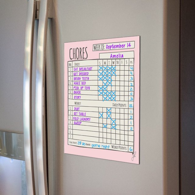 JennaKate Pink Magnetic Dry Erase Chore Chart, 11x14, Daily and Weekly ...