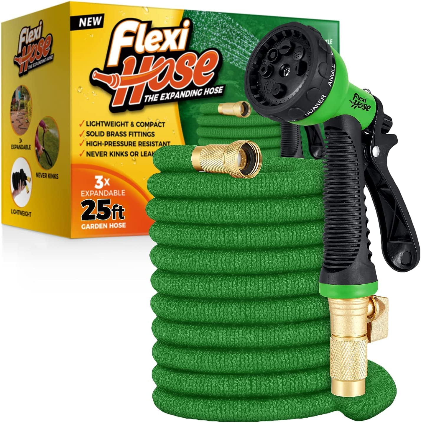 Flexi Hose GREEN MONSTAH 25 ft Garden Hose Expandable Water Hose ...