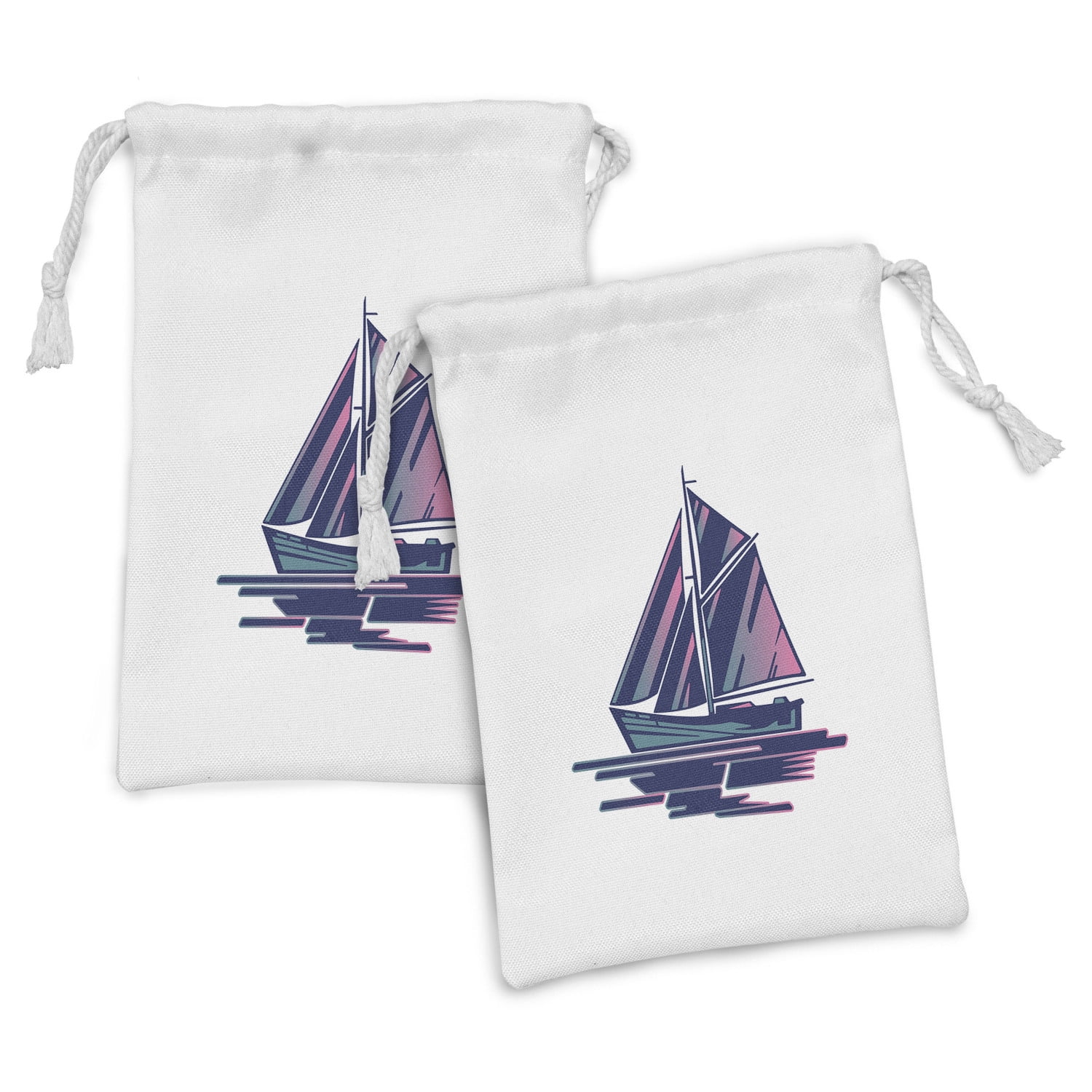 Sailing Boat Fabric Pouch Set of 2, Continuous Sailing Boat 80's Style ...