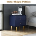 HLR Modern Fluted Wood Navy Blue Nightstand Set of 2 with 2 Drawers ...