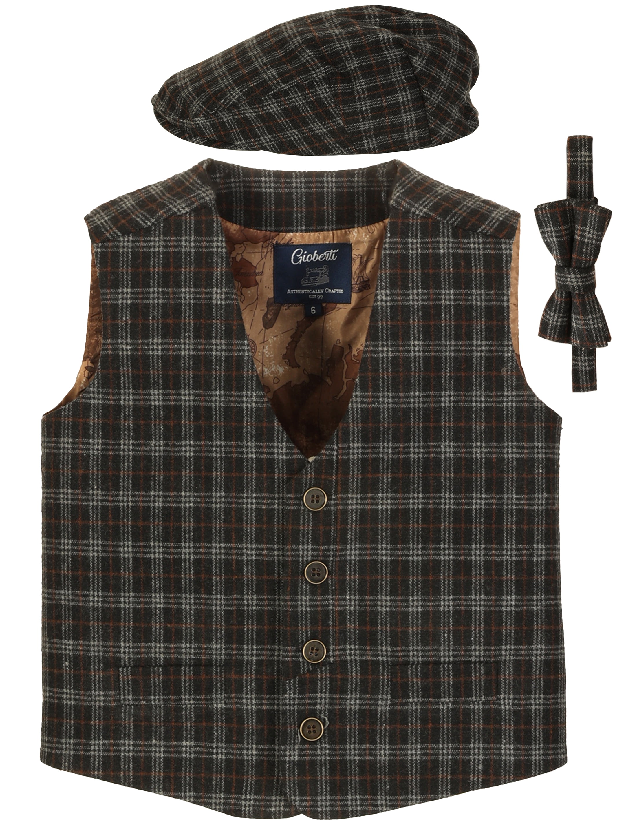 Gioberti Kids and Boys 3pc Tweed Vest with Matching Cap and Bow Tie ...