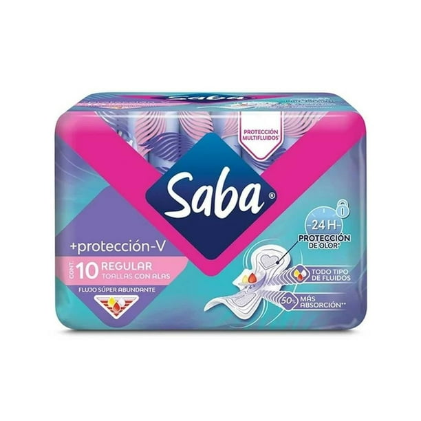 Toallas femeninas Saba protección-v regular con alas flujo súper ...